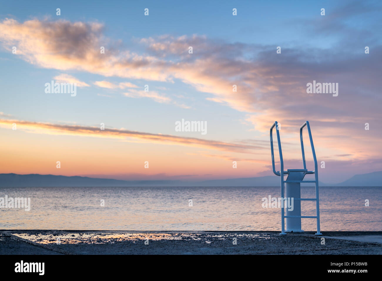 White ladder of a diving board at the beach in Cres (Croatia Stock ...