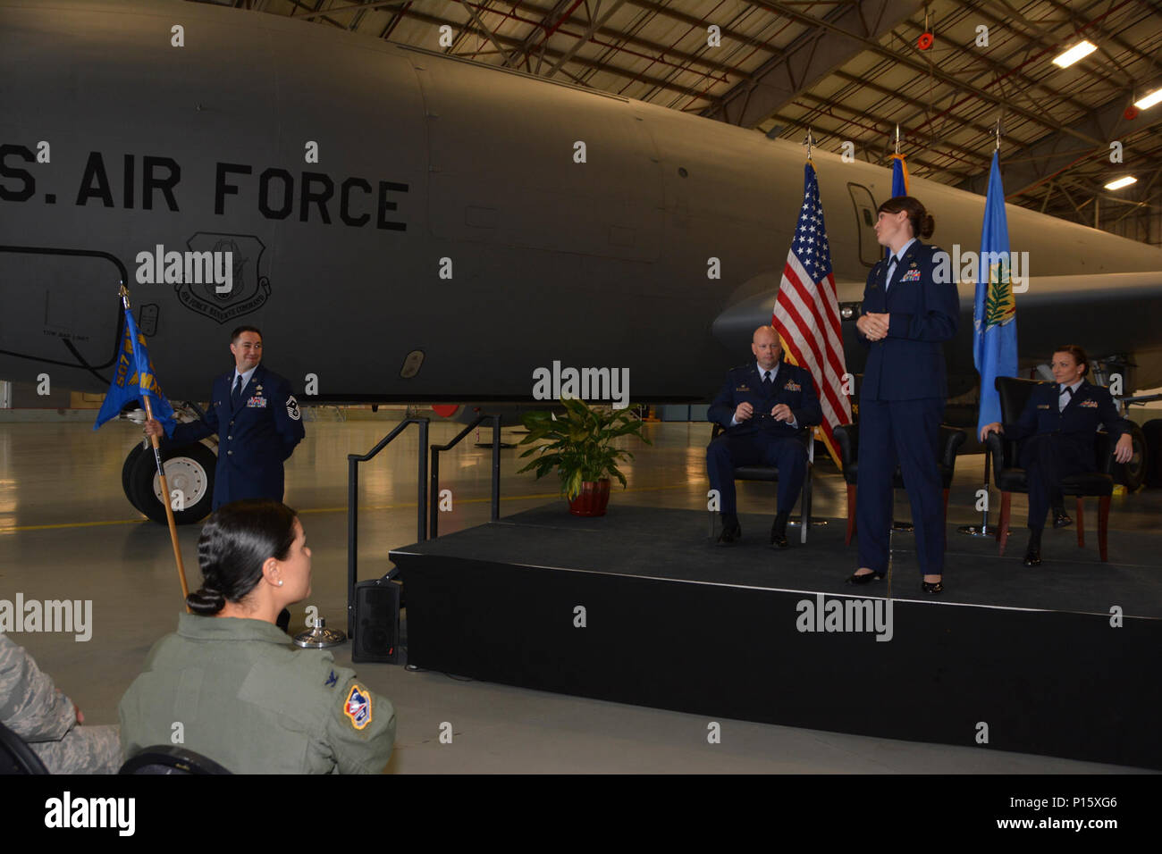 Lt. Col. Erin Cook, 507th Maintenance Squadron commander, addresses the ...