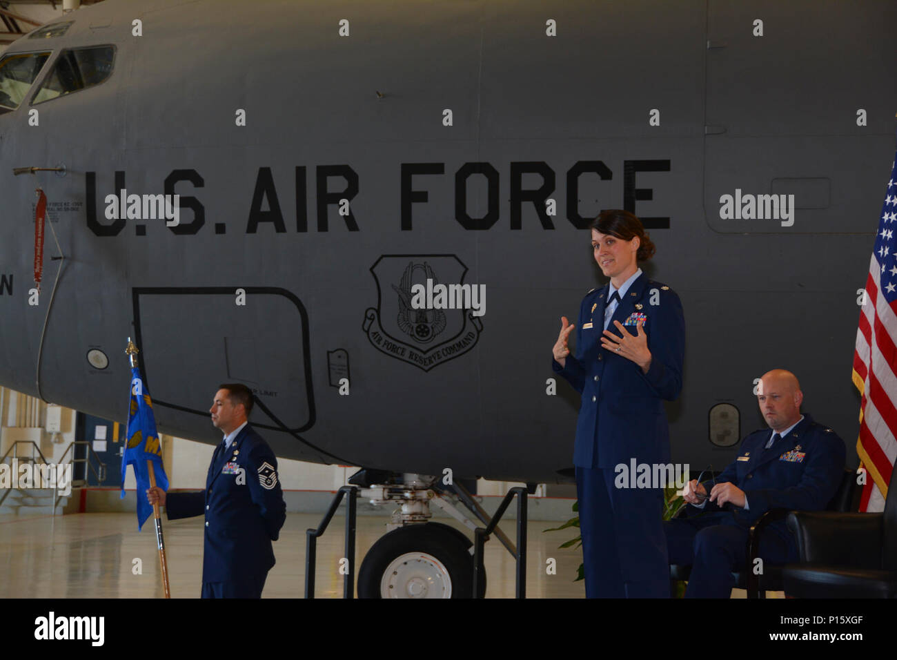 Lt. Col. Erin Cook, 507th Maintenance Squadron commander, addresses the ...