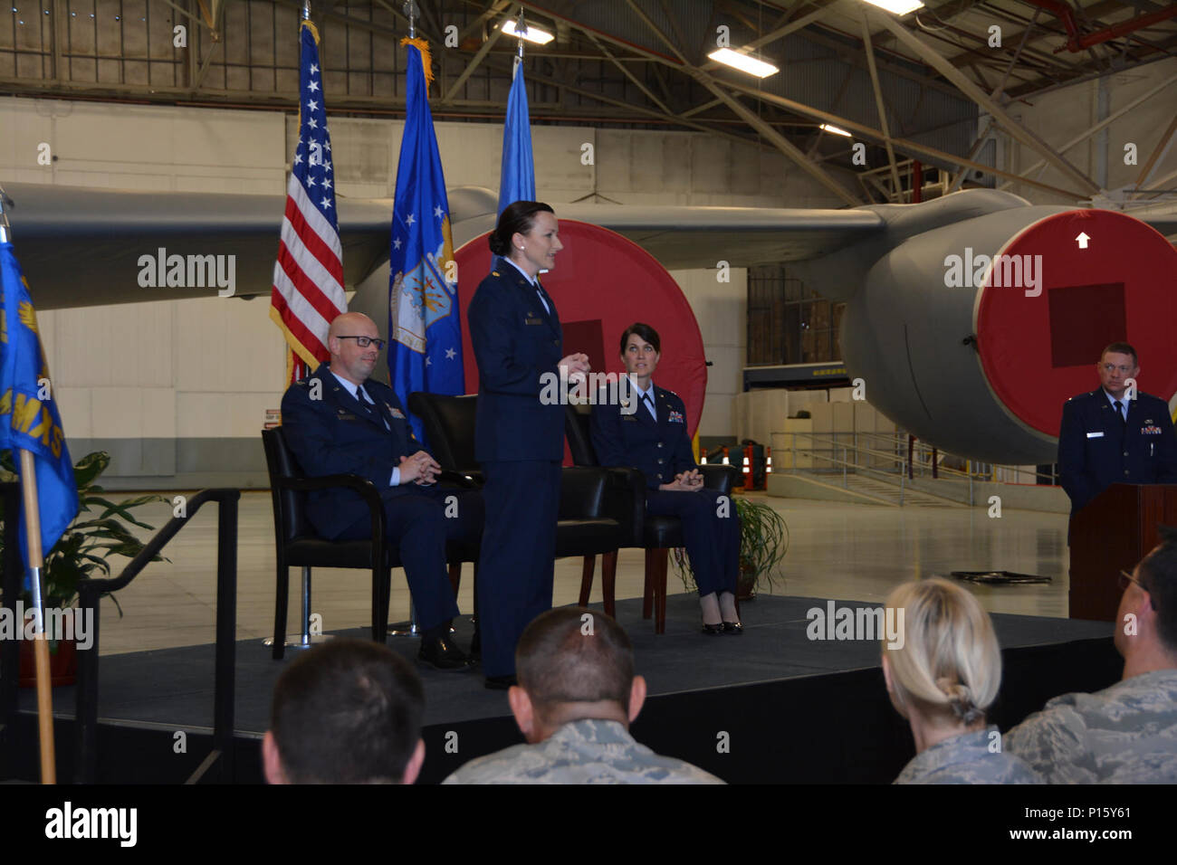 Maj. Melissa Jones, 507th Maintenance Squadron commander, addresses the ...
