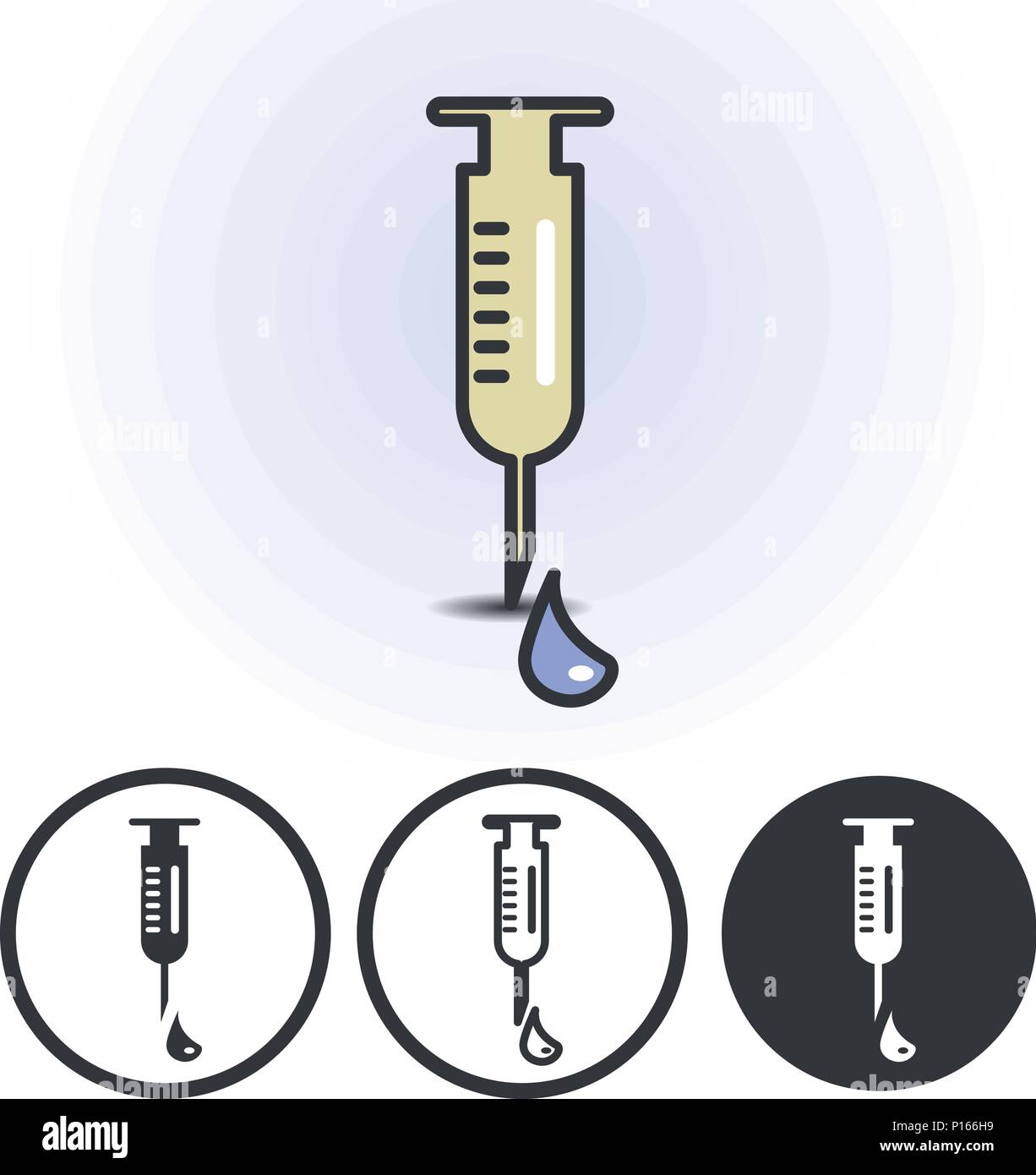 Syringe with drop contour line flat colored vector icon. Different ...