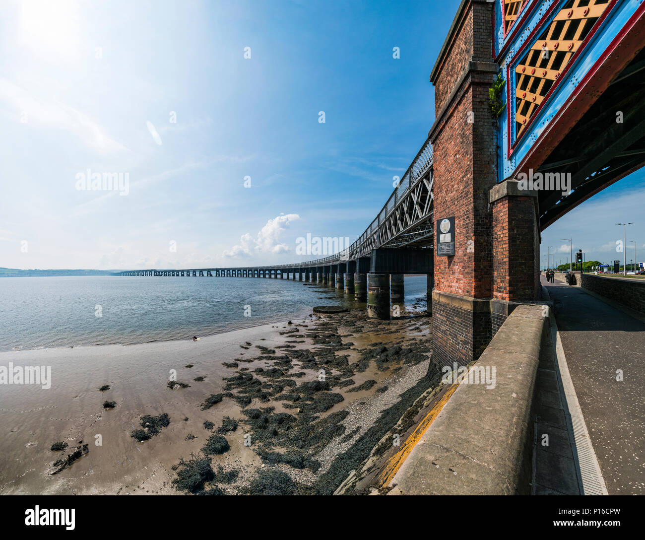 Panoramic view of the Tay Rail Bridge in Scotland. A railway bridge ...