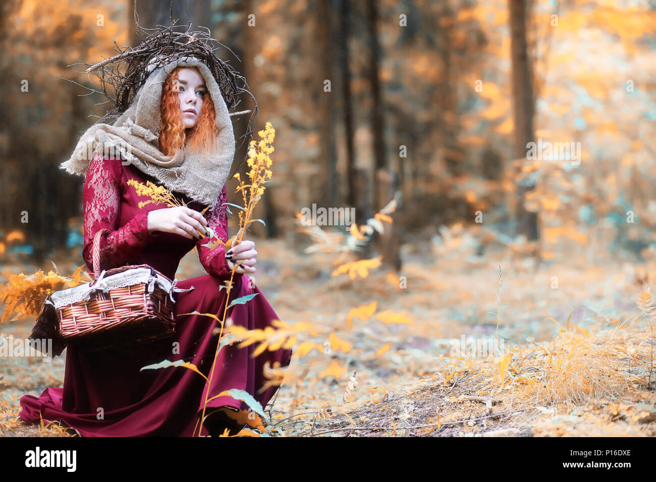 Fortune-teller conducts a ritual in the depths of the forest Stock ...