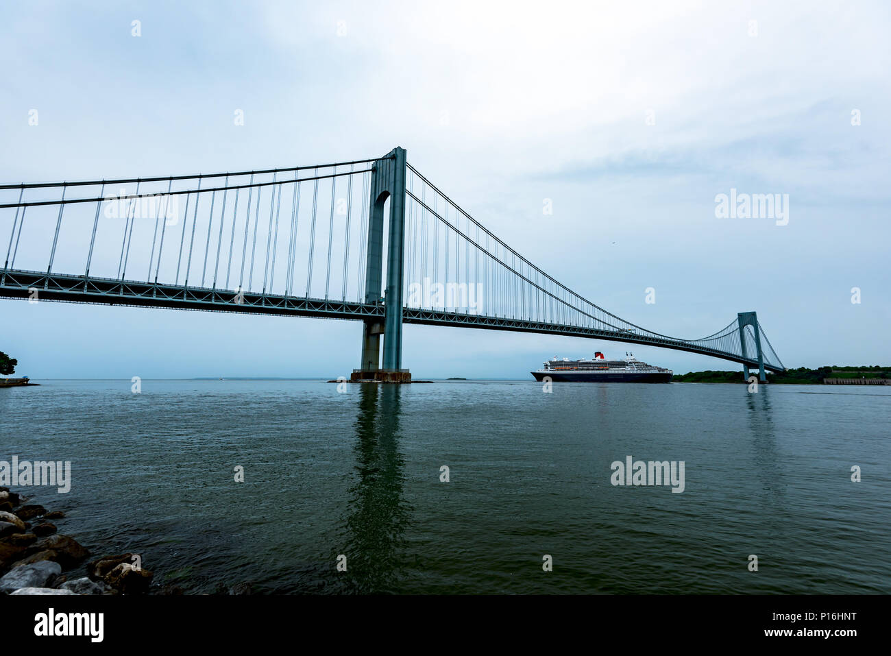 Brooklyn, New York, USA - June 10, 2018: RMS Queen Mary 2 passing under ...