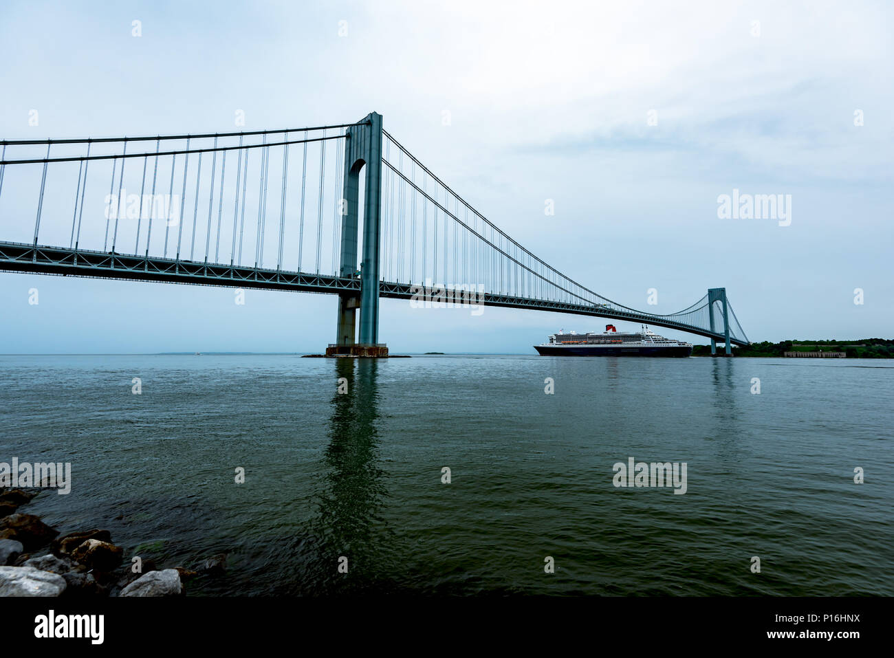 Brooklyn, New York, USA - June 10, 2018: RMS Queen Mary 2 passing under ...