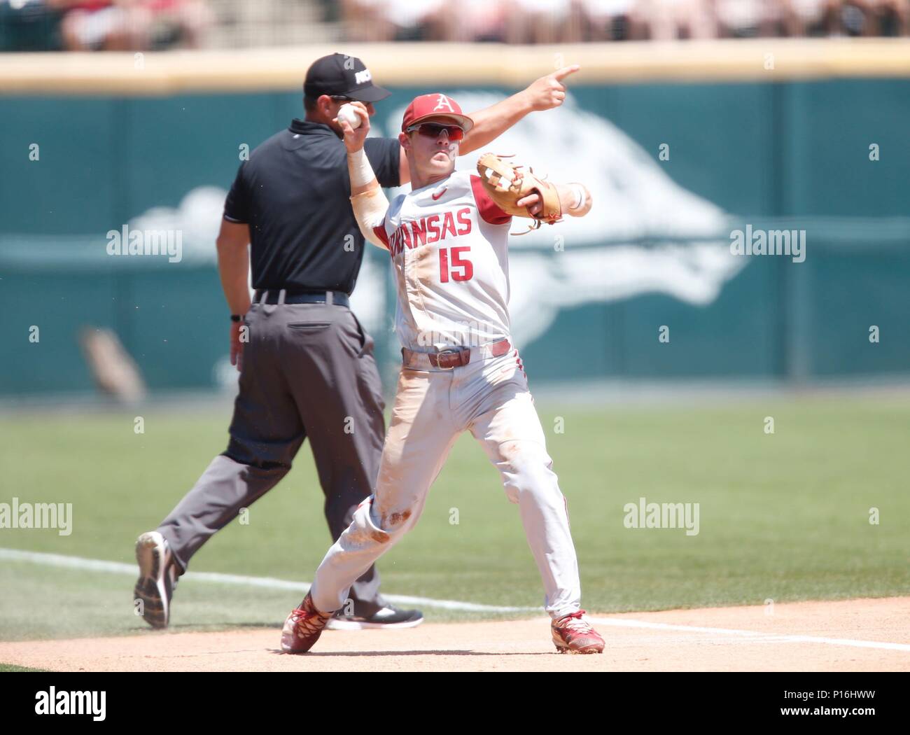 Jun 10, 2018: Casey Martin #15 Razorback third baseman prepares to ...