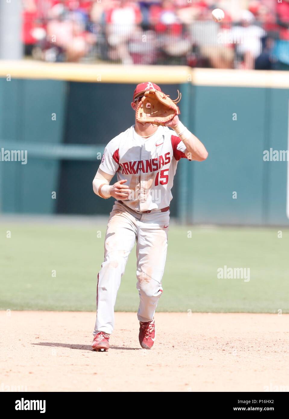 Jun 10, 2018: Casey Martin #15 moves in under a line drive hit towards ...