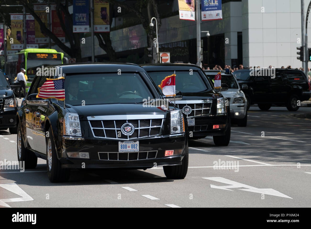 11 June 2018, Singapore: The car convoy of US President Trump arrives ...