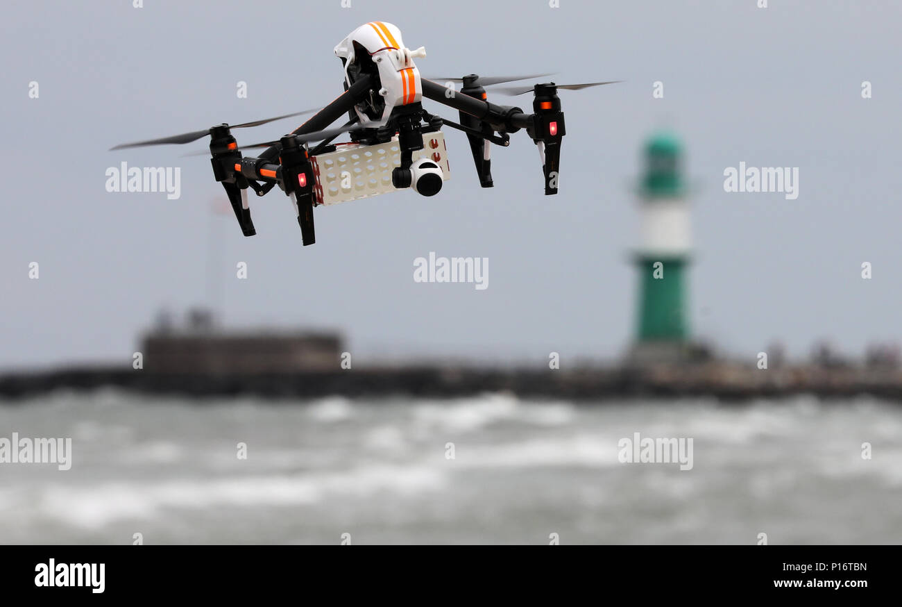 11 June 2018, Warnemuende, Germany: Life guard and pilot Lukas Knaup ...