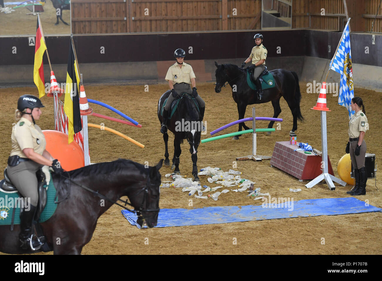 Mounted policemen, police squad on horses during training, exercise ...
