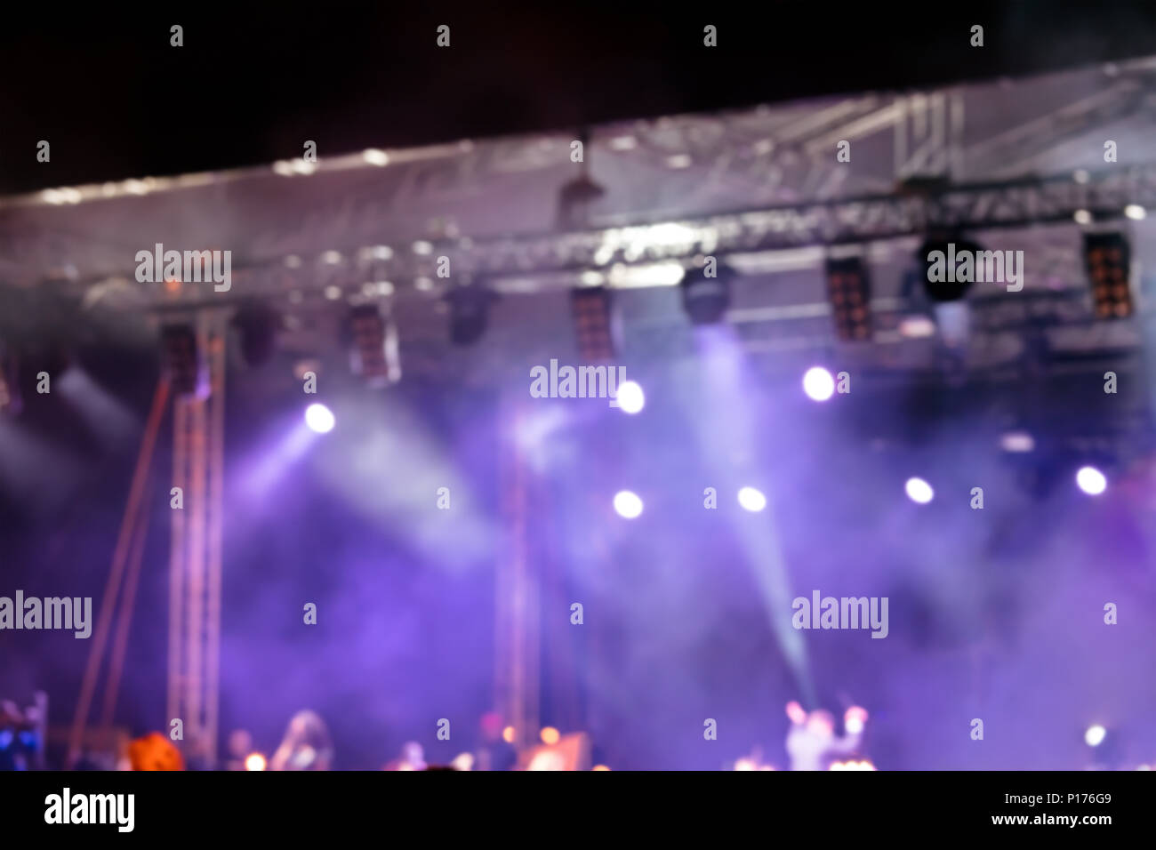 defocused background image with blurred stage lights at concert Stock ...