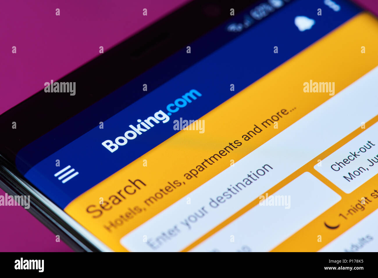New york, USA - June 10, 2018: Hotel booking app menu on android ...