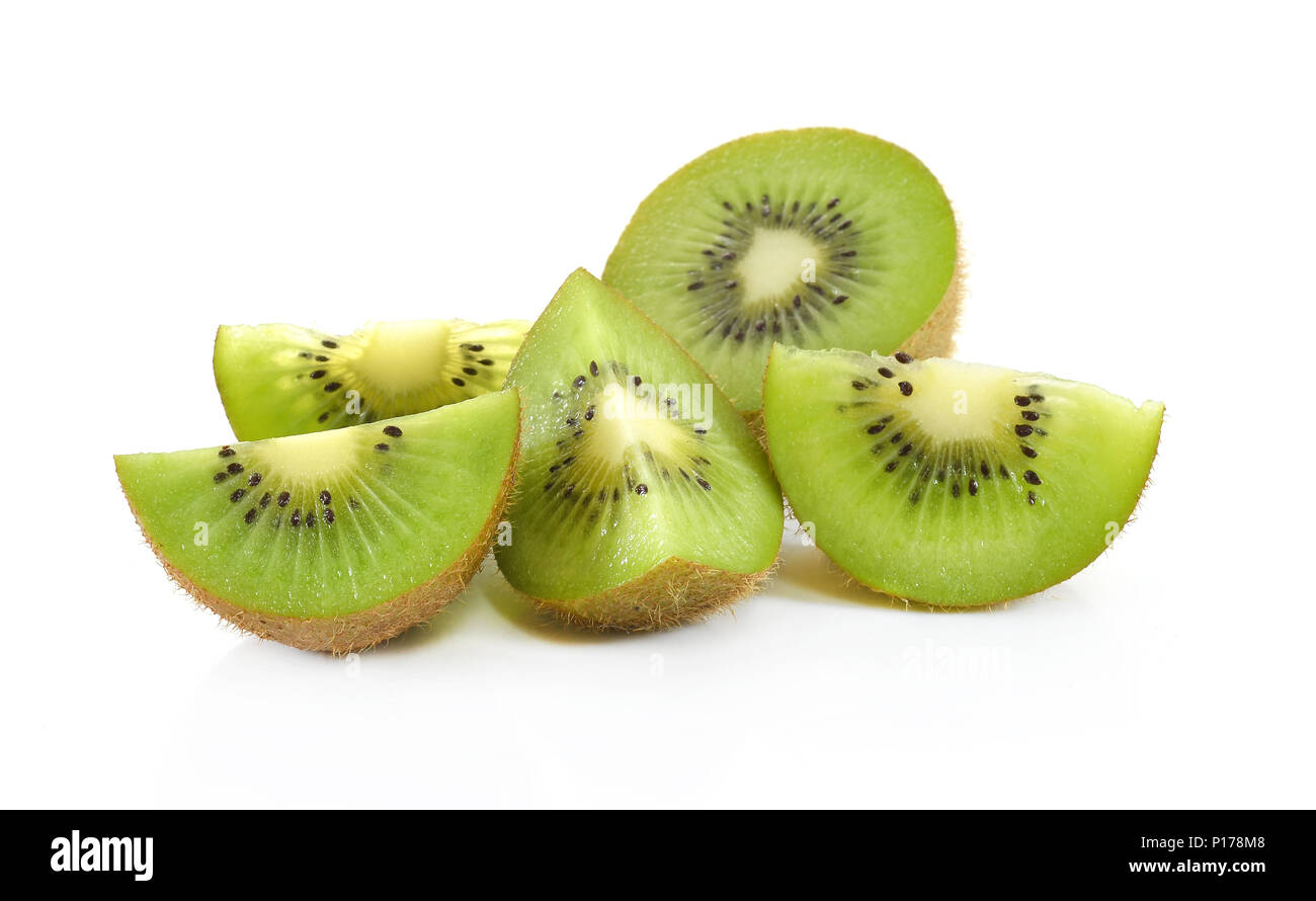 Whole kiwi fruit and his sliced segments isolated on white background ...