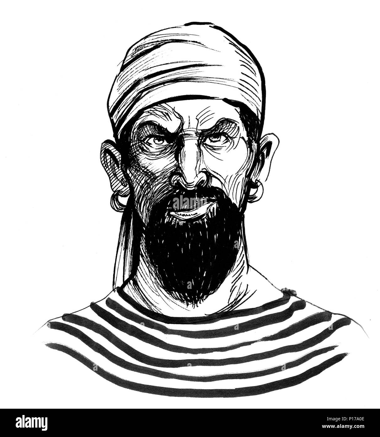 Pirate character. Ink black and white sketch Stock Photo - Alamy