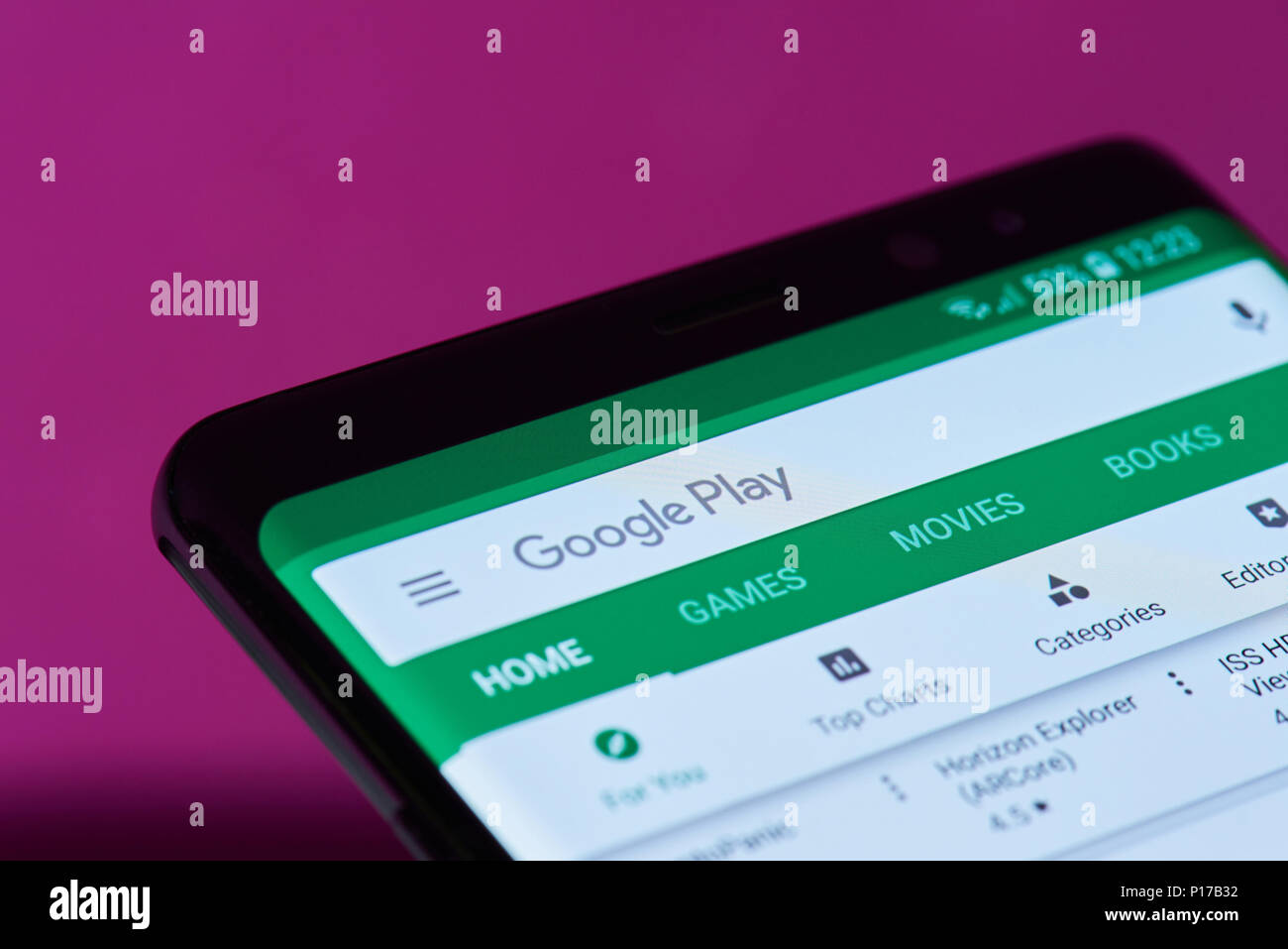 New york, USA - June 10, 2018: Google play menu on android smartphone screen close up view Stock ...