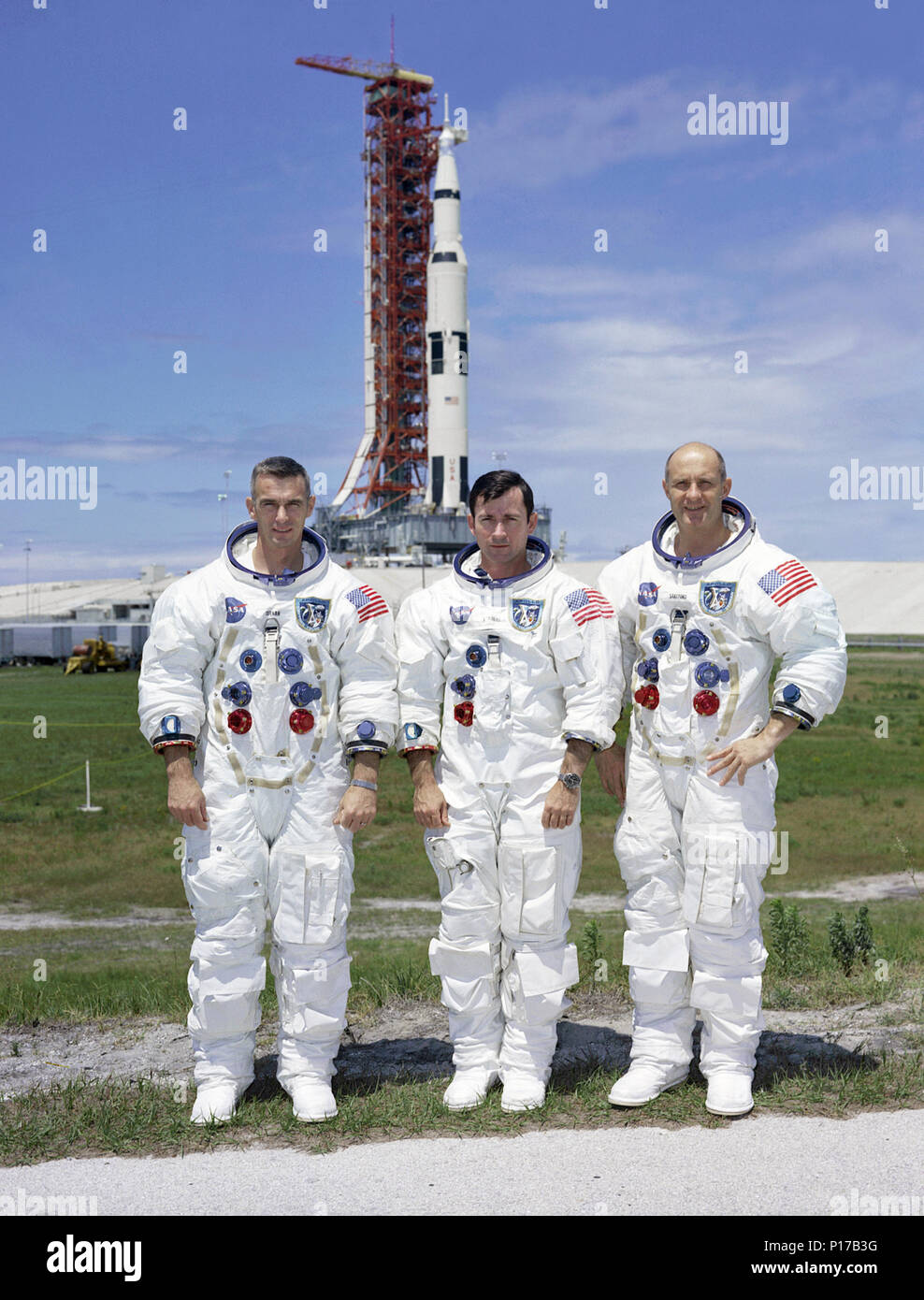 The prime crew of the Apollo 10 lunar orbit mission is photographed ...