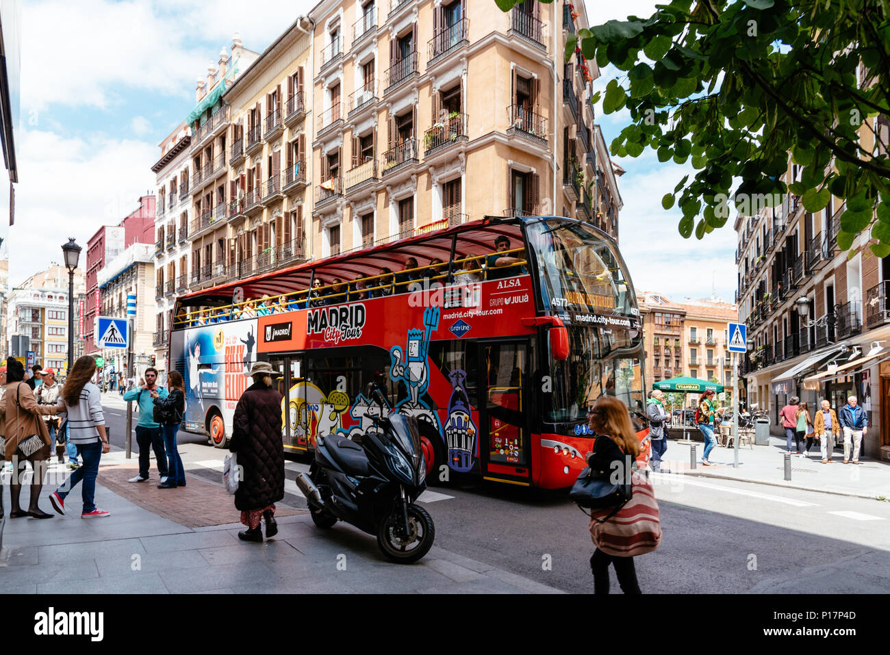 Madrid, Spain - June 02, 2018: City Tour red bus in Mayor Street in ...
