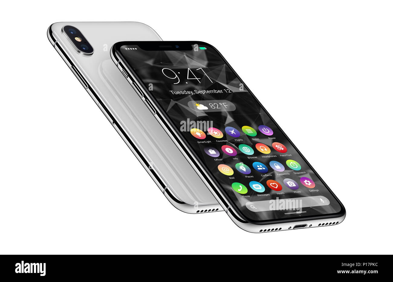 Perspective smartphones with material design flat UI interface front ...