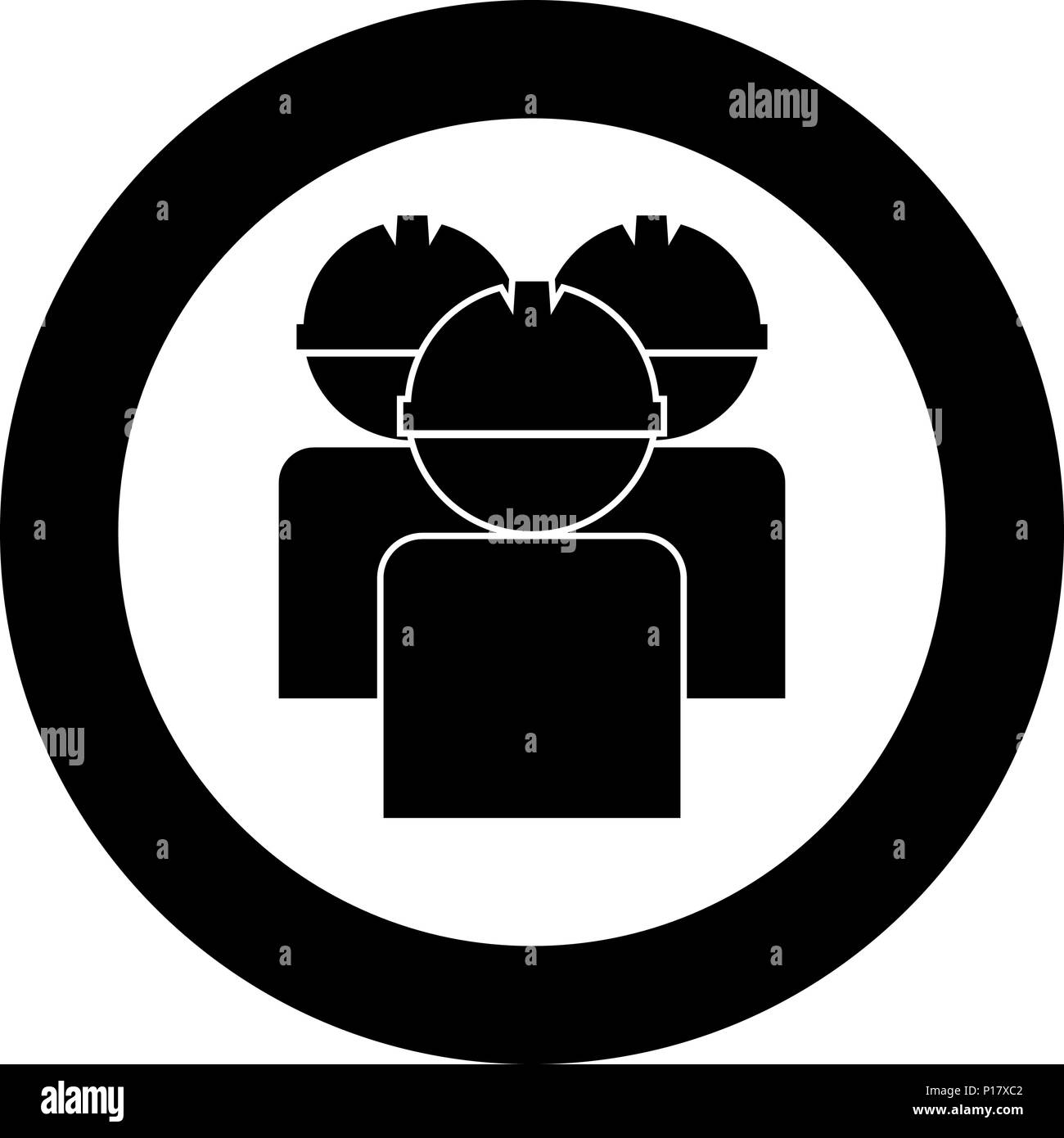 Labors group workers in helmet icon black color in circle round vector ...