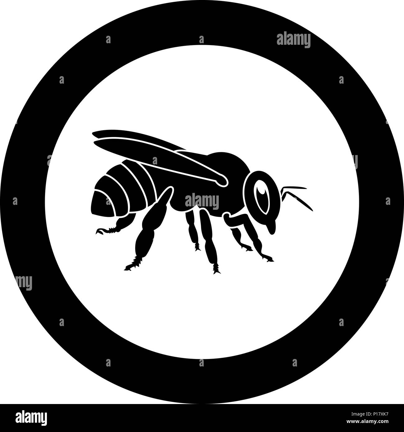 Bee icon black color in circle round vector I Stock Vector Image & Art ...