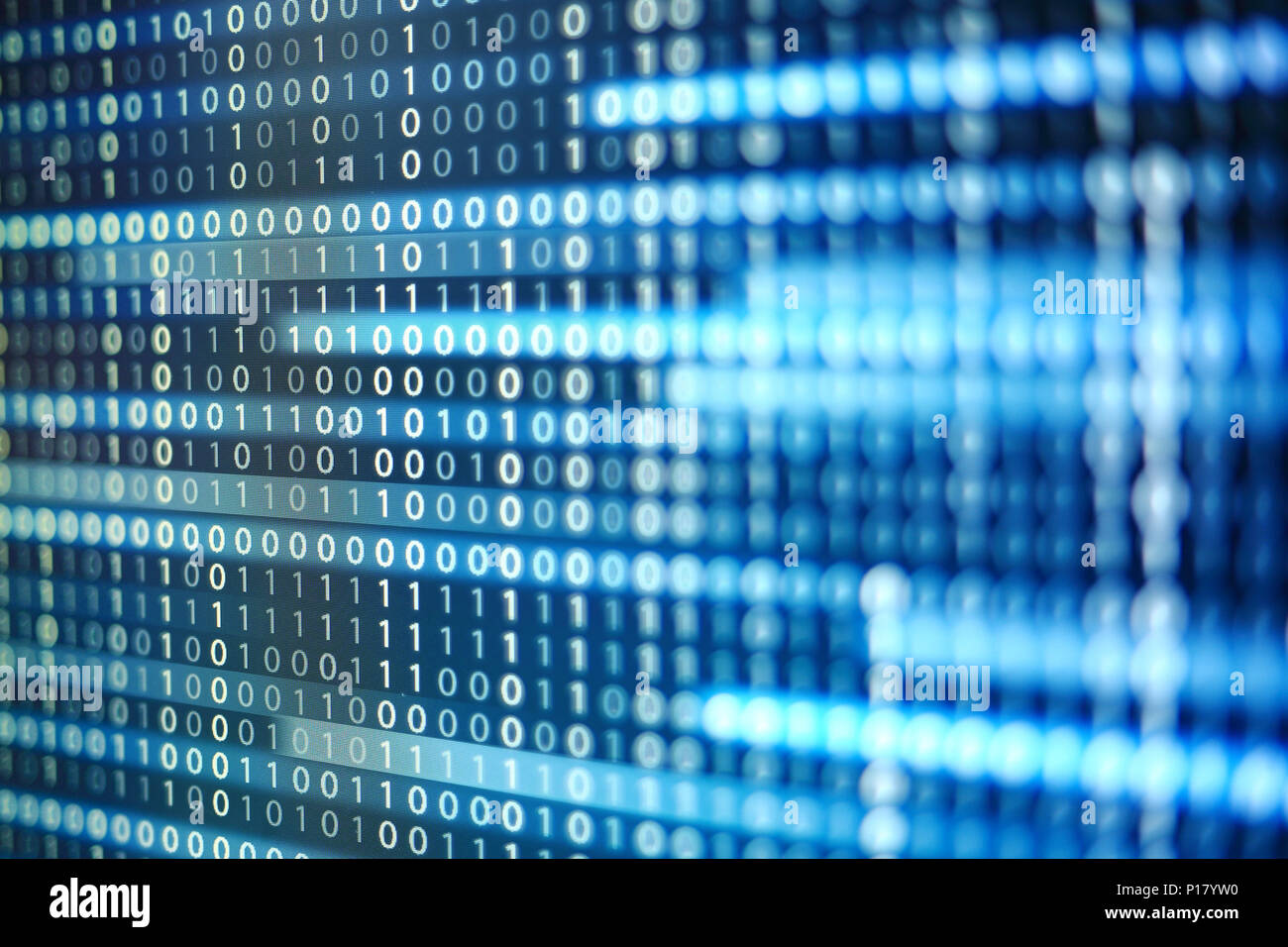 Binary Code Data Bit Screen Display On Laptop Computer Screen Matrix