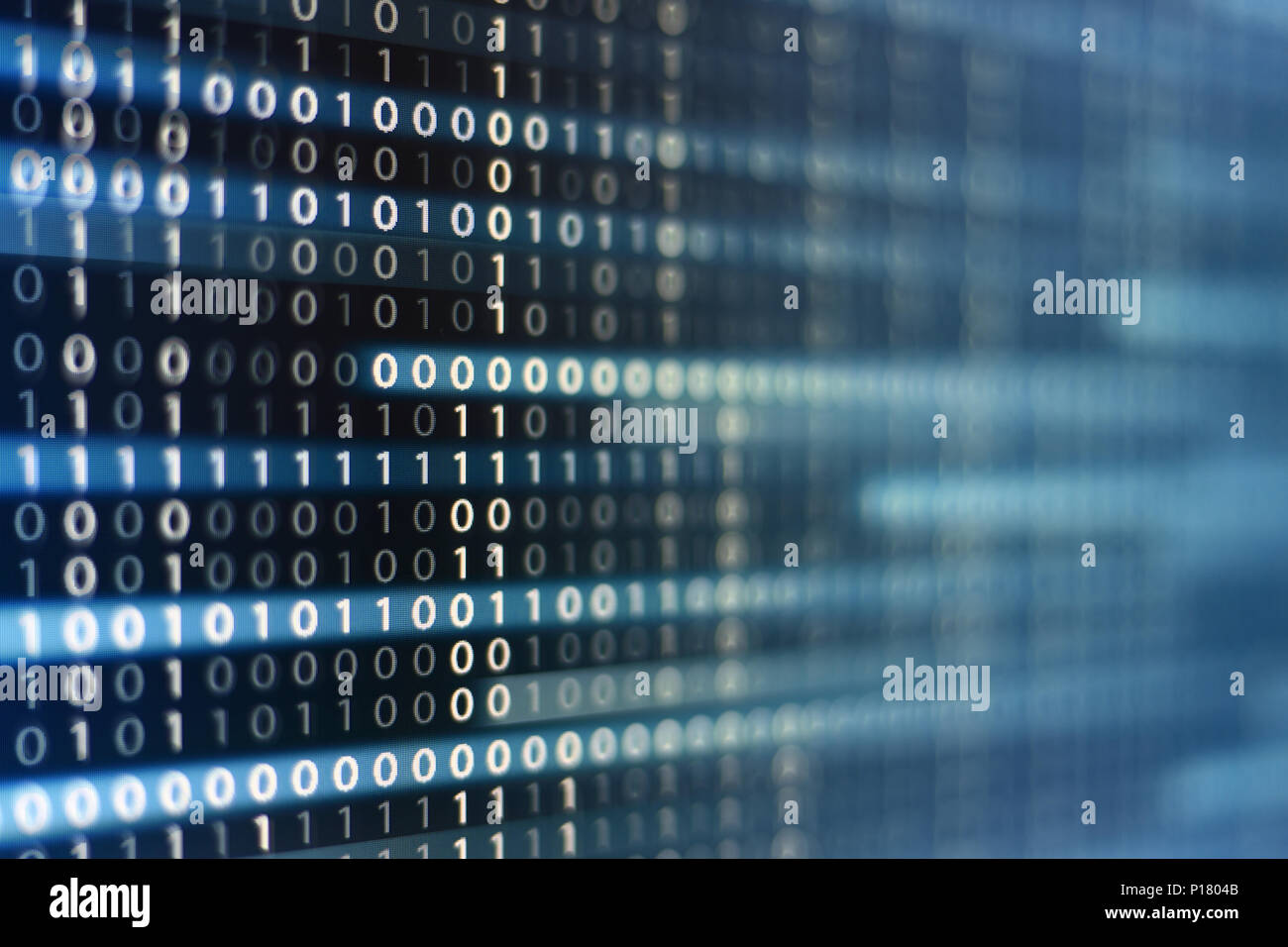 binary code data bit screen display on laptop computer screen. matrix of data flow. Rise of the ...