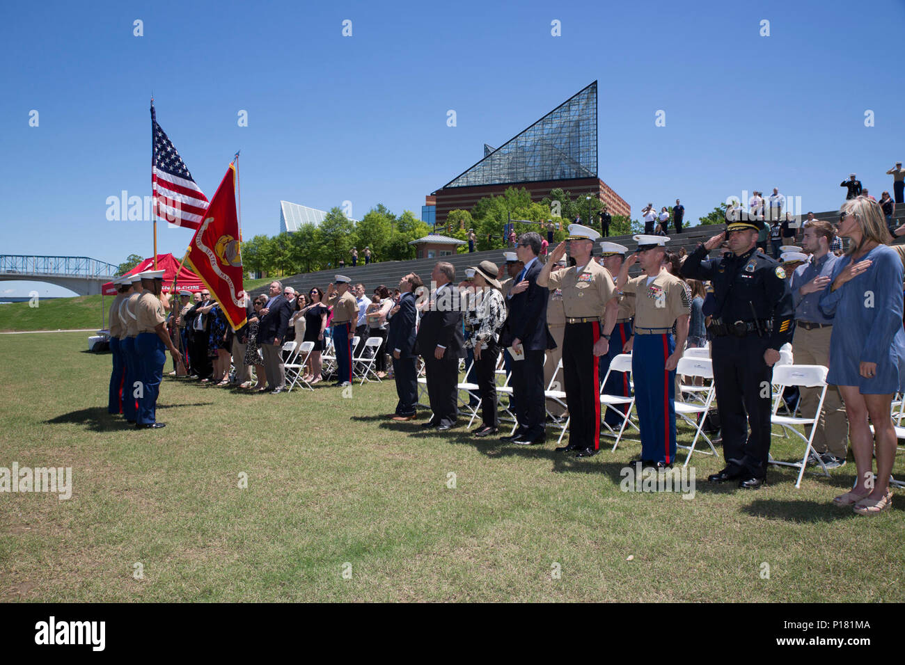 CHATTANOOGA, Tenn. – Attendees stand for the posting of the colors ...