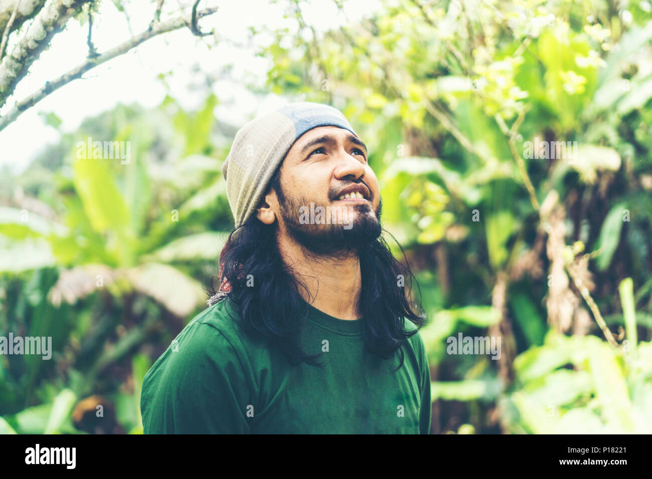 Asian men are enjoying nature, Nature trail trekking Stock Photo - Alamy