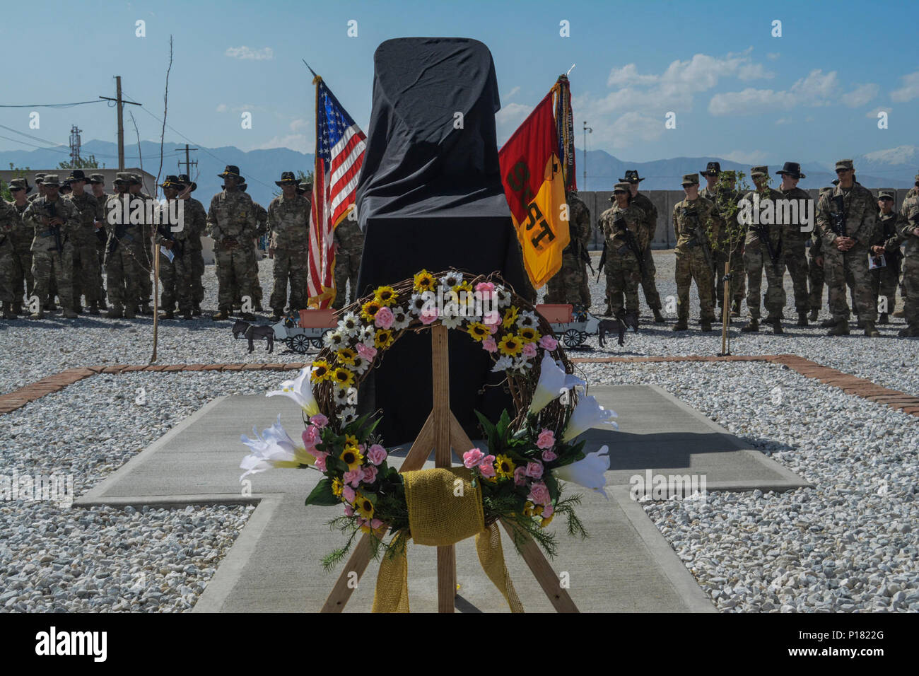 Soldiers await the unveiling of the 1st Cavalry Division Resolute ...