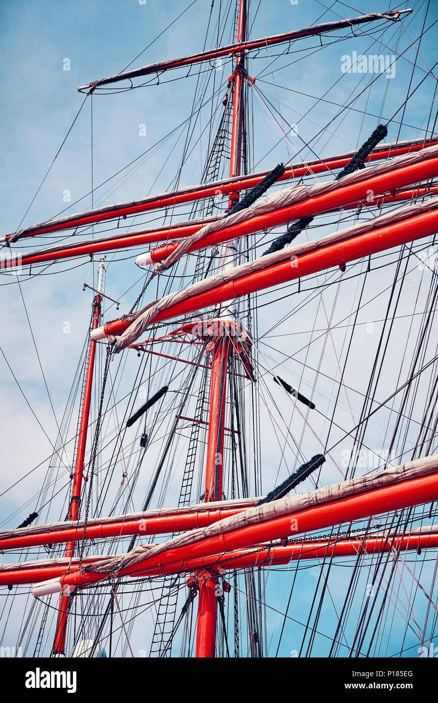 Old sailing ship mast details, color toned picture Stock Photo - Alamy