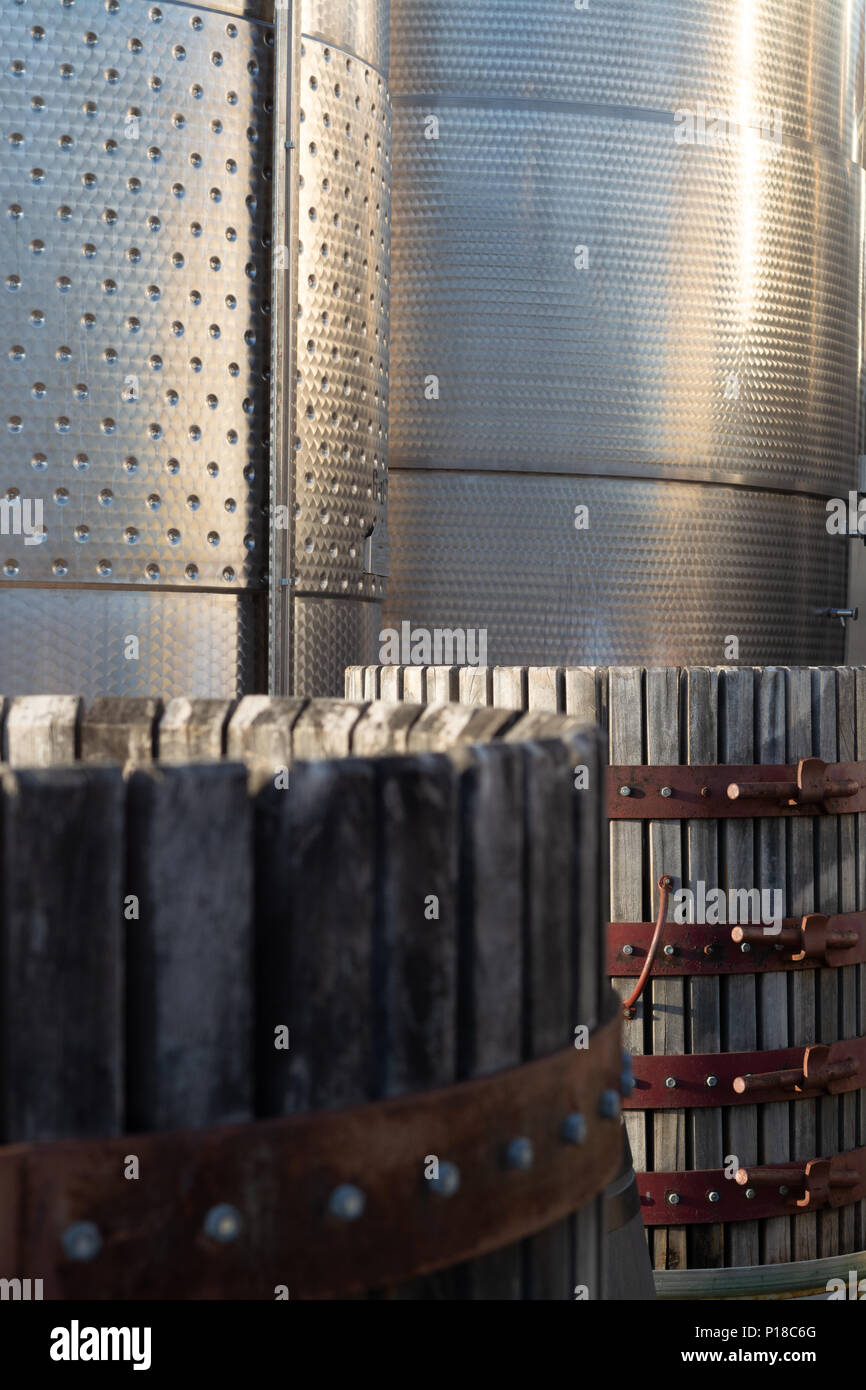 Modern bio wine production factory in Italy, inox steel tanks used for ...