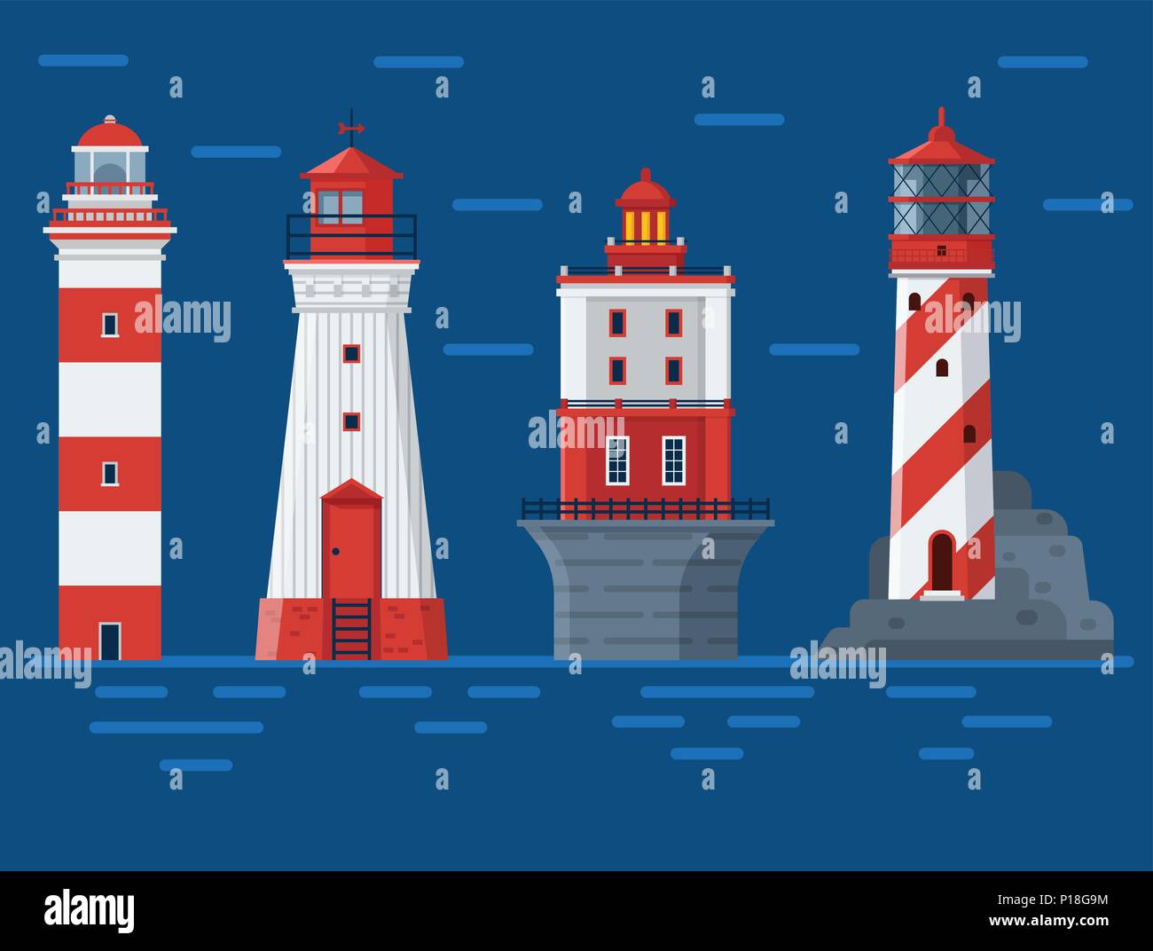 Red Lighthouses on Sea Background Stock Vector Image & Art - Alamy