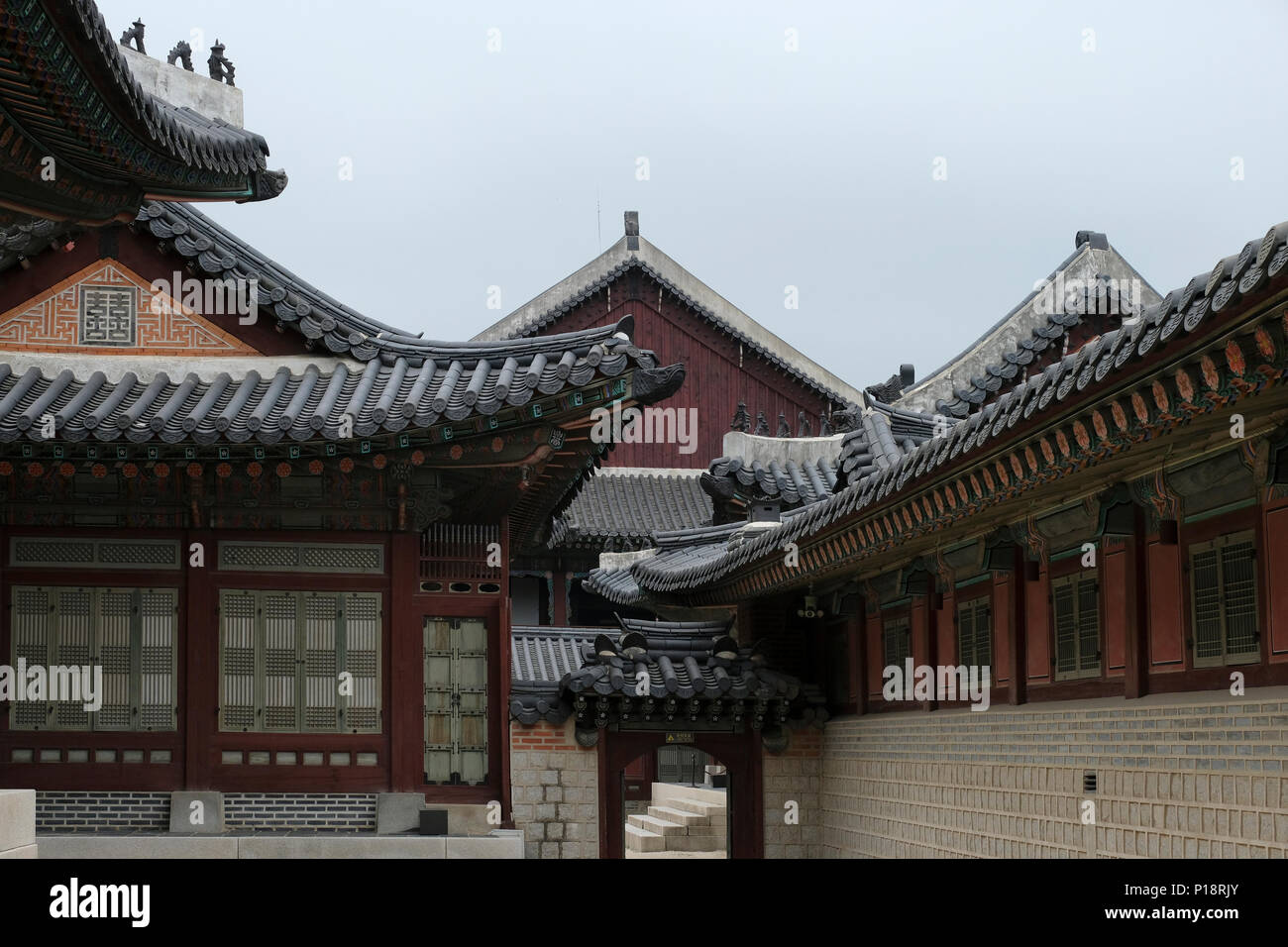 Ornate roof shingles of Gyotaejeon hall at the Gyeongbokgung or ...