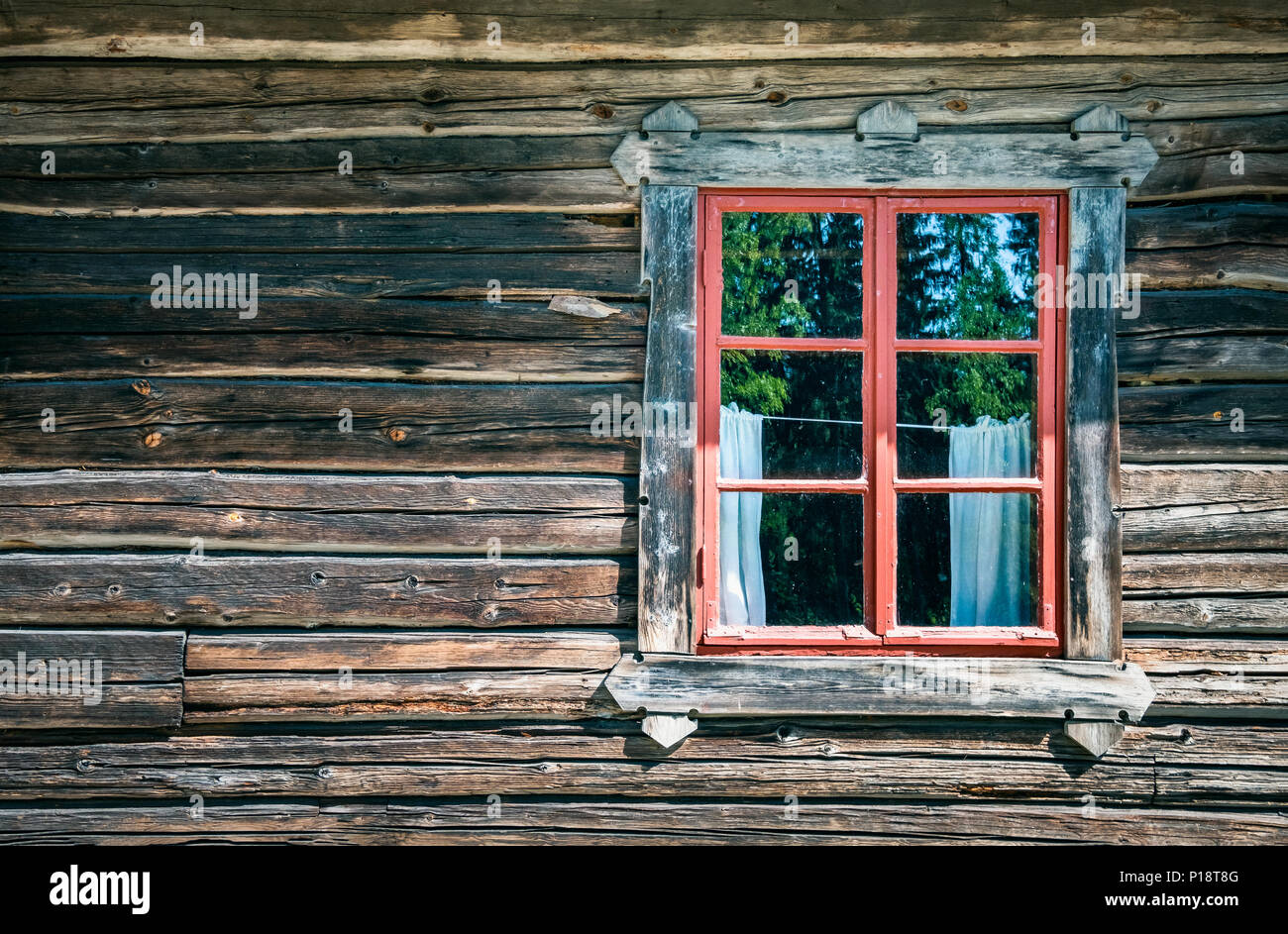 Old and worn timber wall with window at abandoned cottage Stock Photo ...