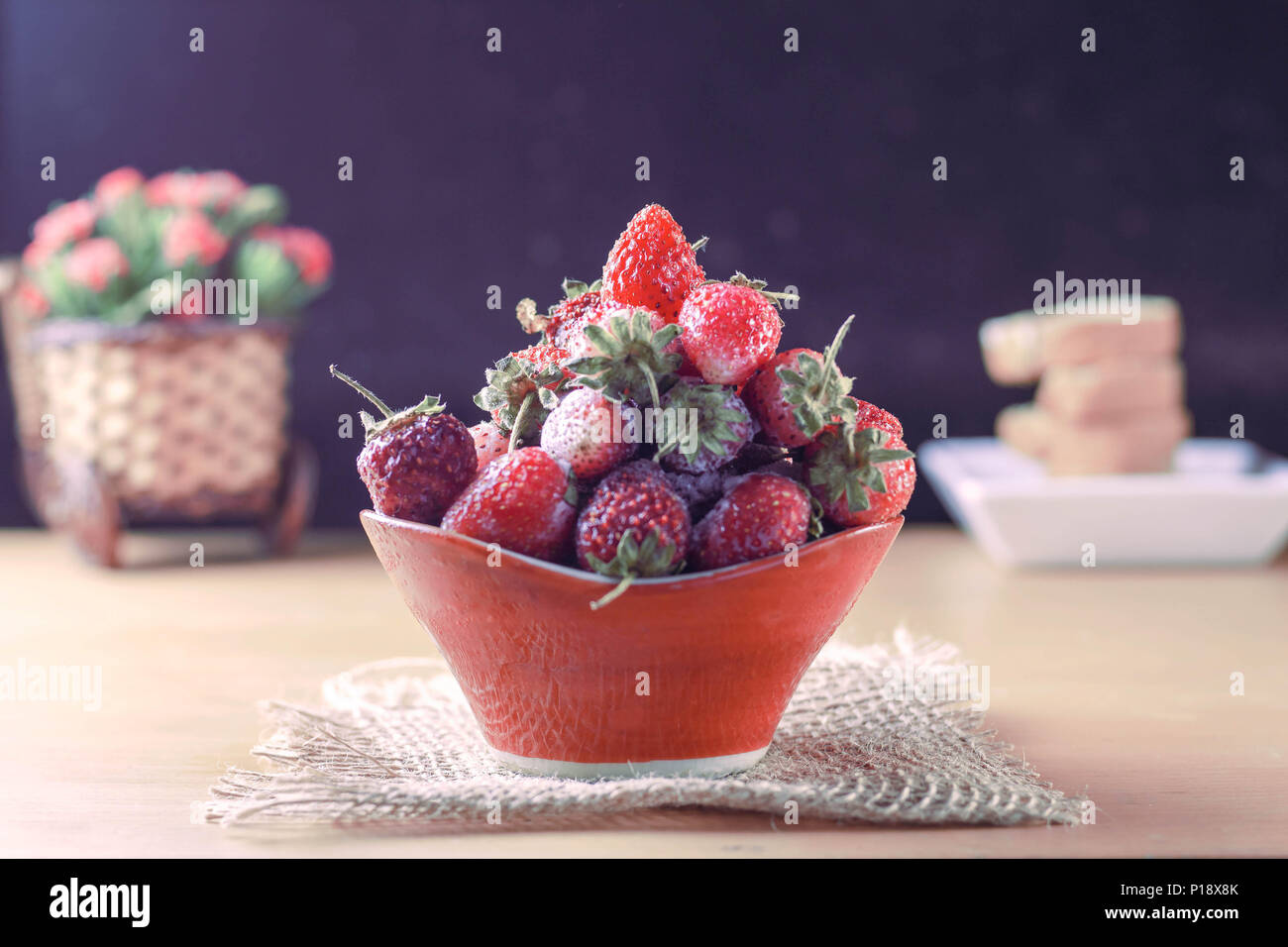 Strawberry on the plate in a restaurant Stock Photo - Alamy