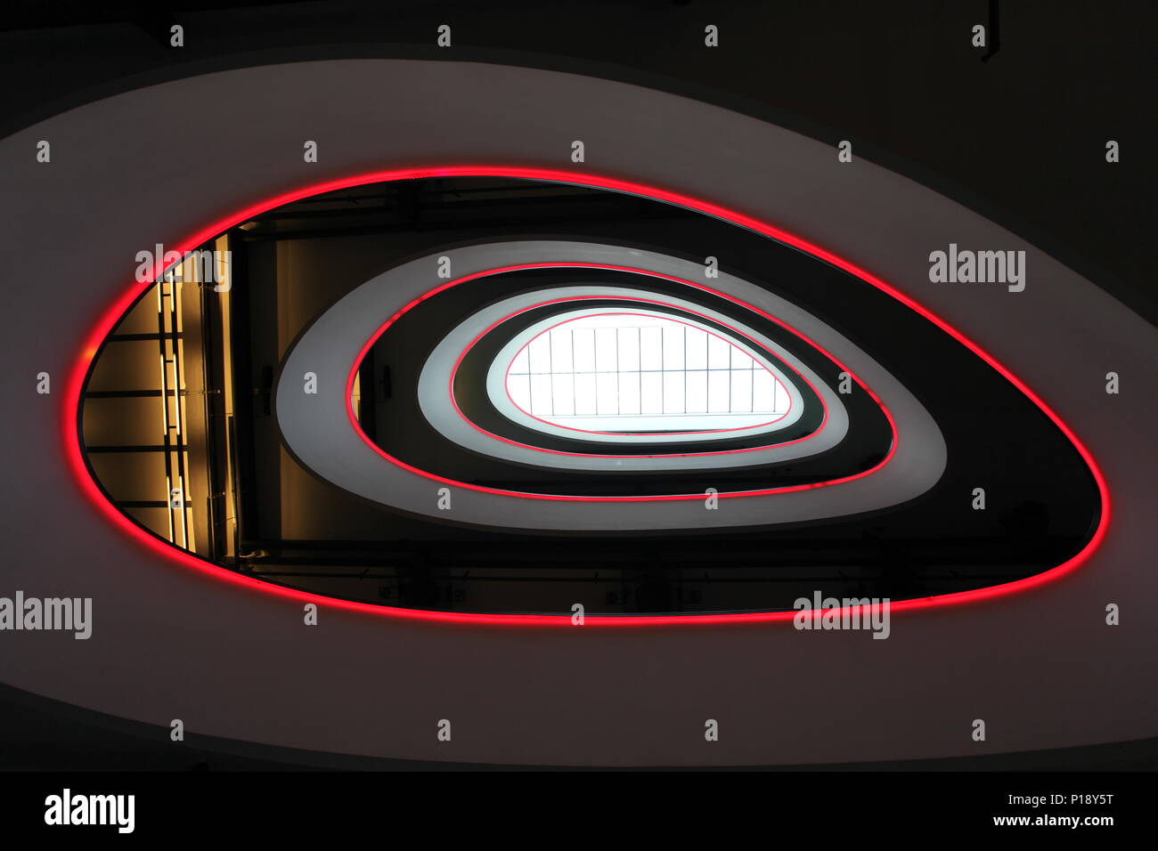 Abstract architectural ceiling and staircase, curves and round lines ...