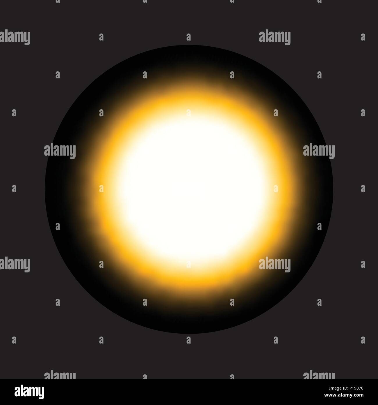 Yellow bright light sphere. Sun eclipse begin. Vector illustration on ...