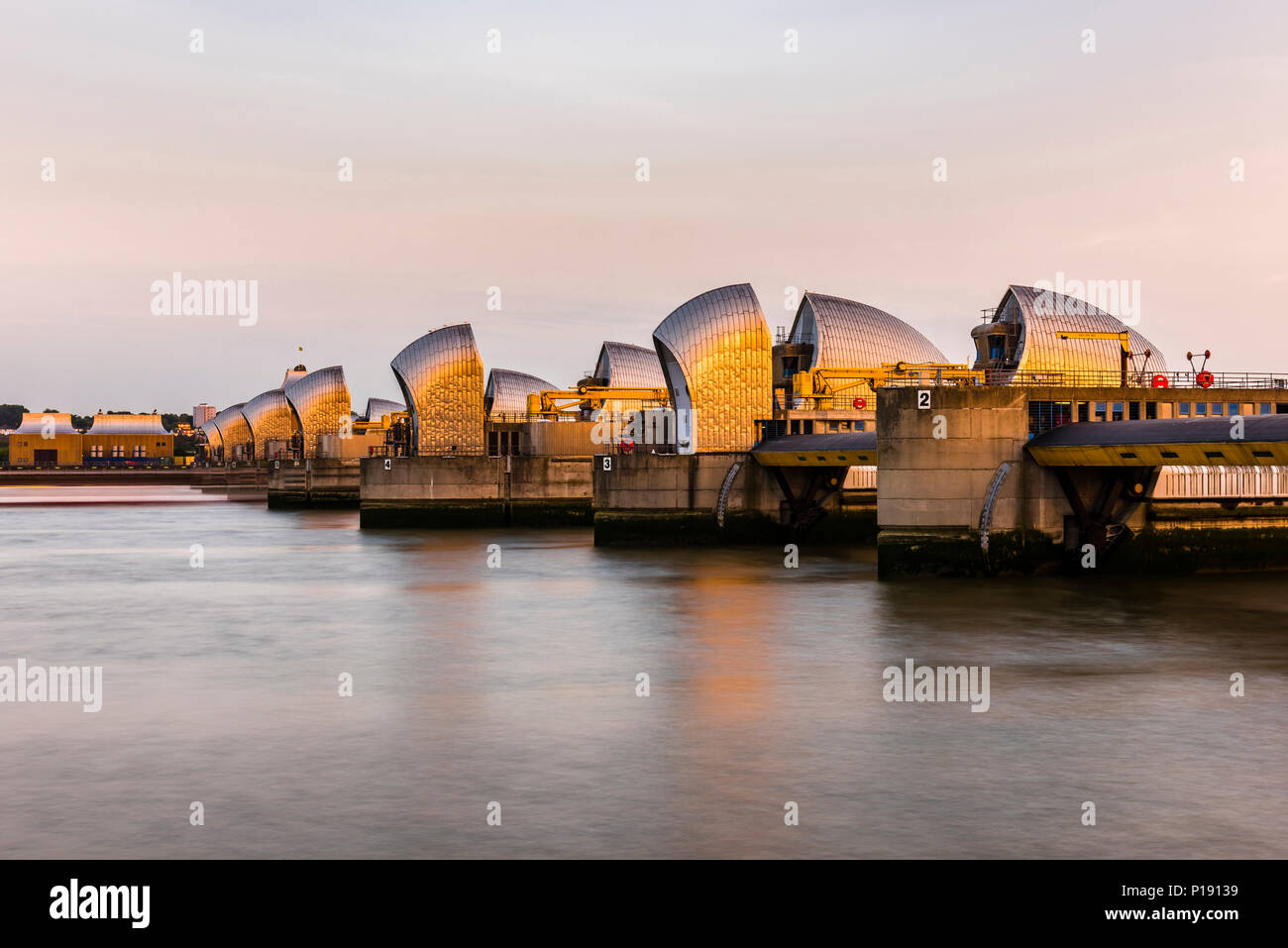 Thames Barrier at dusk, London, UK Stock Photo - Alamy