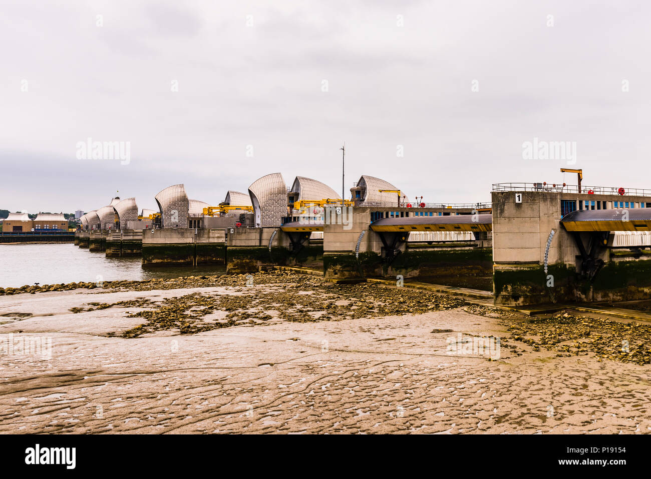 Thames Barrier at low tide, London, UK Stock Photo - Alamy