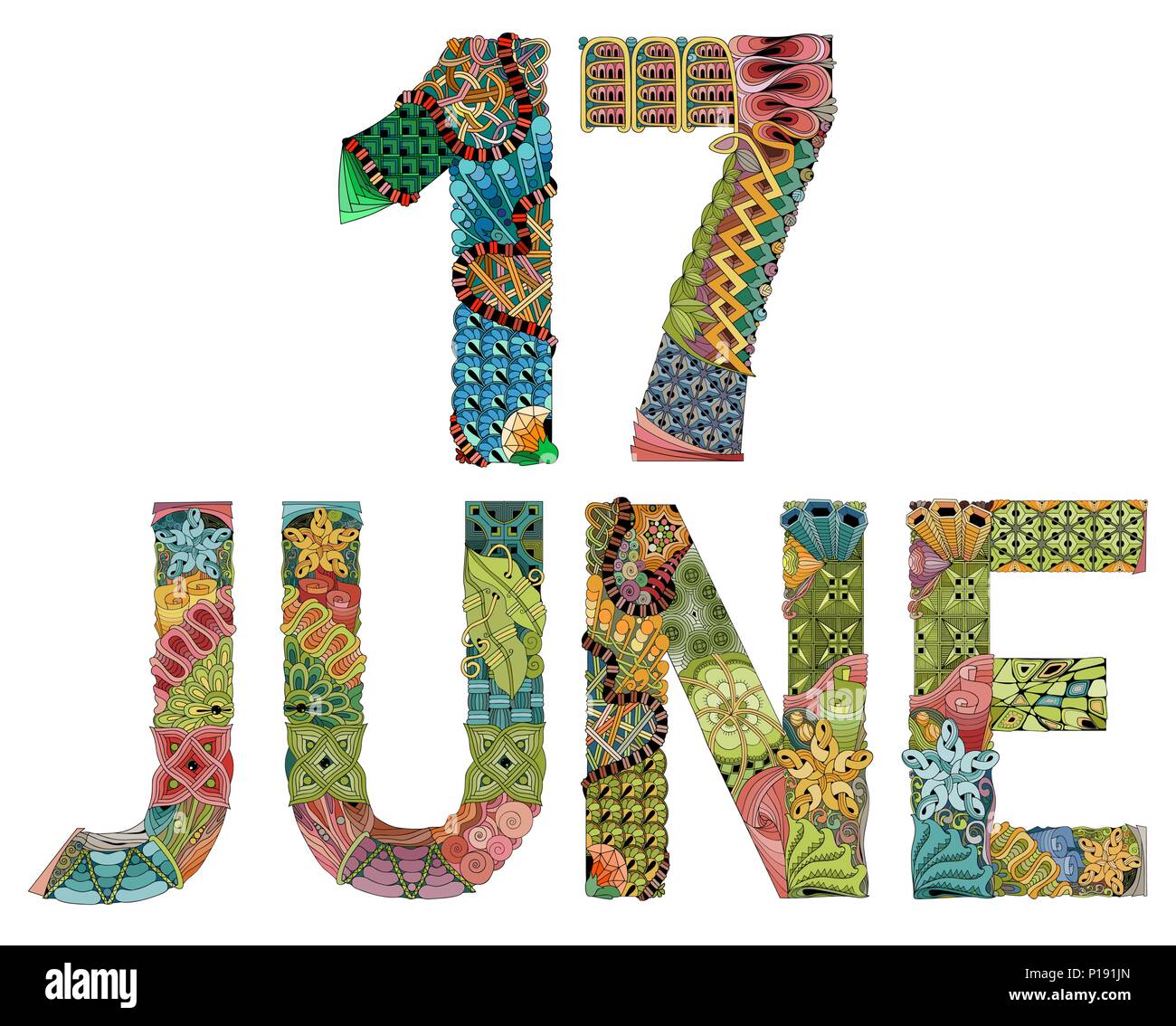 17 JUNE. Vector decorative zentangle object Stock Vector Image & Art ...