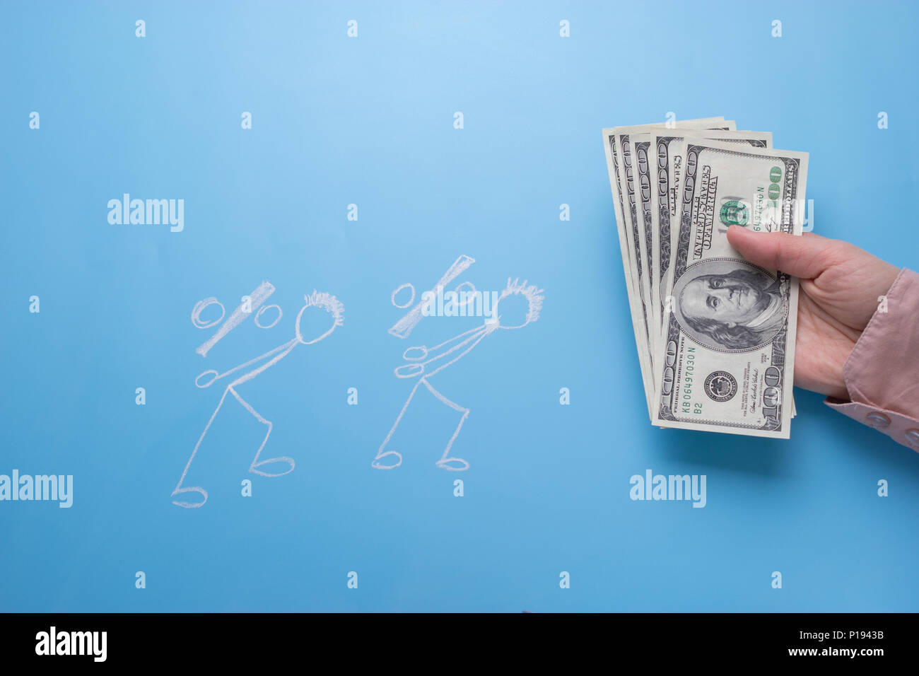 drawing people carry money to woman hand Stock Photo - Alamy
