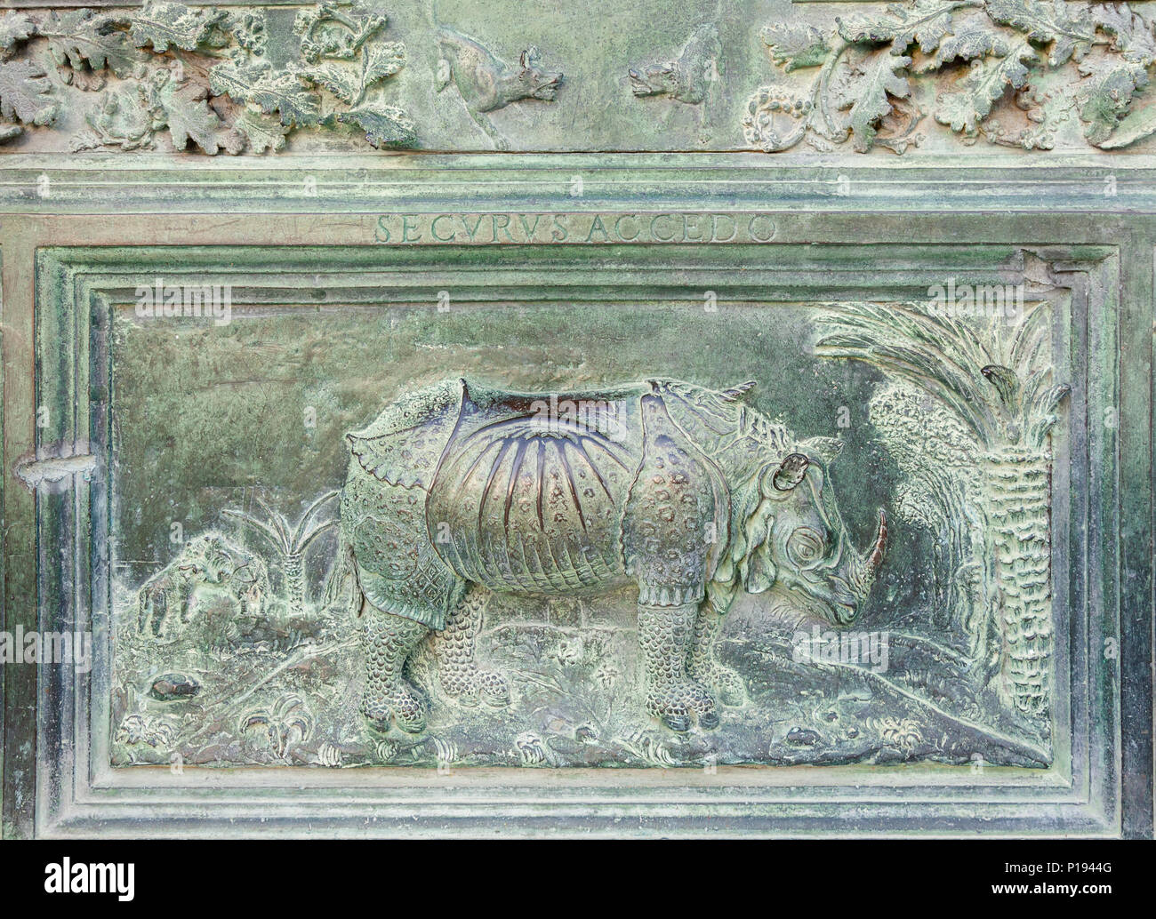 Bronze door of medieval Roman Catholic Pisa Cathedral at Piazza dei ...