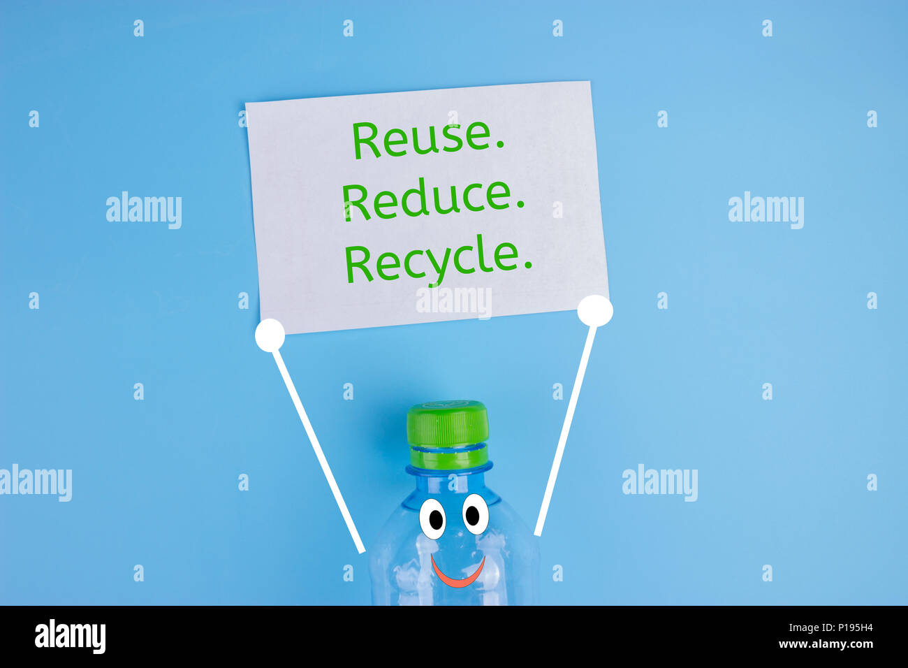 character plastic bottle with poster. recycle concept Stock Photo - Alamy