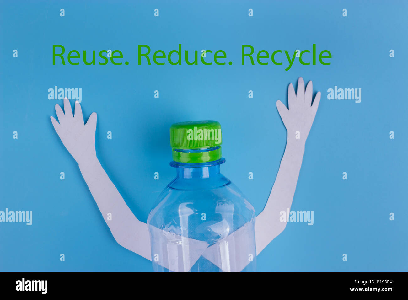 character plastic bottle with poster. recycle concept Stock Photo - Alamy