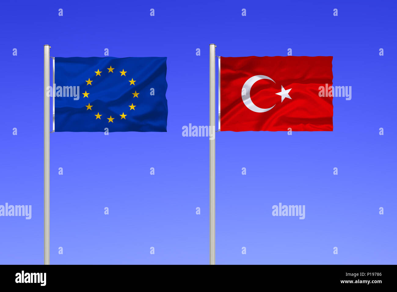 Flag of Europe and Turkey, Flagge von Europa und der Tuerkei Stock ...