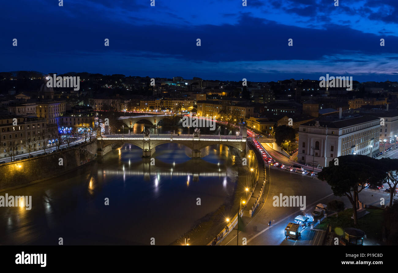 Rome, Italy - March 24, 2018: Traffic creates light trails on the ...