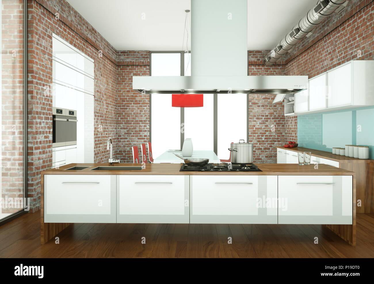 beautiful modern kitchen with a dinging table and chairs Stock Photo ...