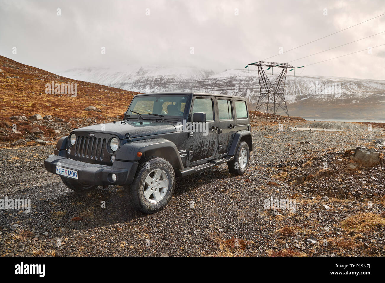 Jeep Wrangler on Icelandic terrain Stock Photo - Alamy