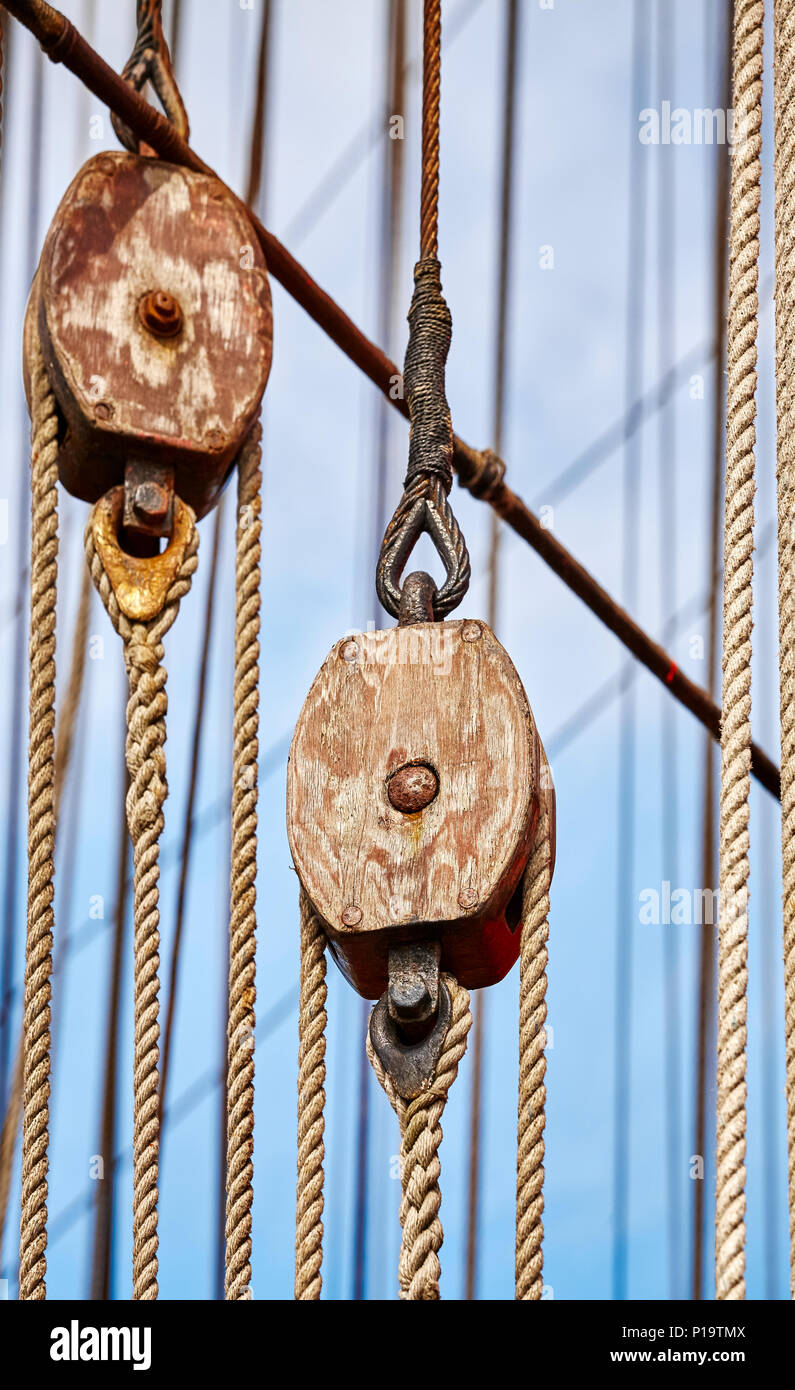 Old Wooden Maritime Pulleys