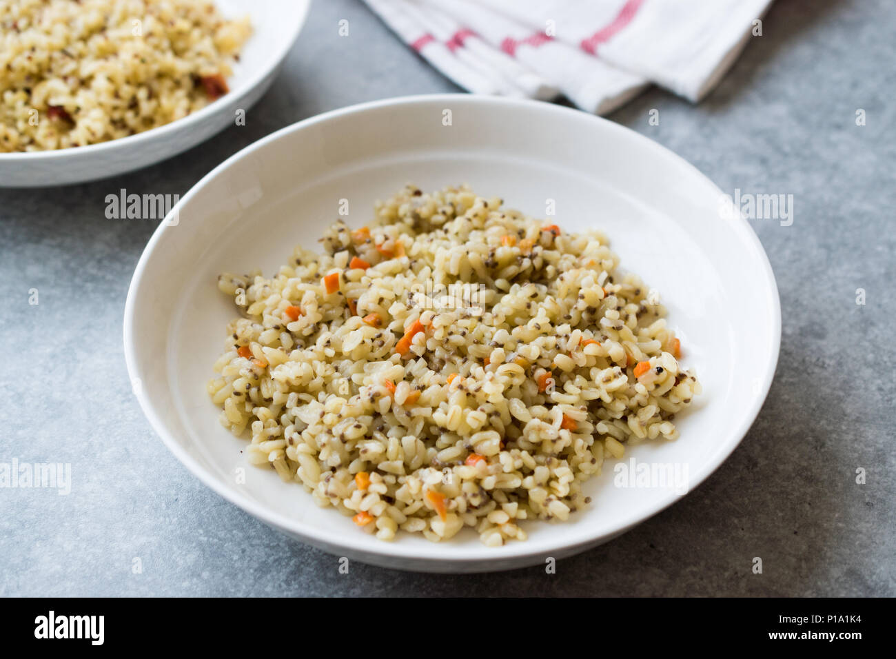 Cooked Bulgur Rice with Chia Seeds and Carrot in Plate Ready to Eat ...